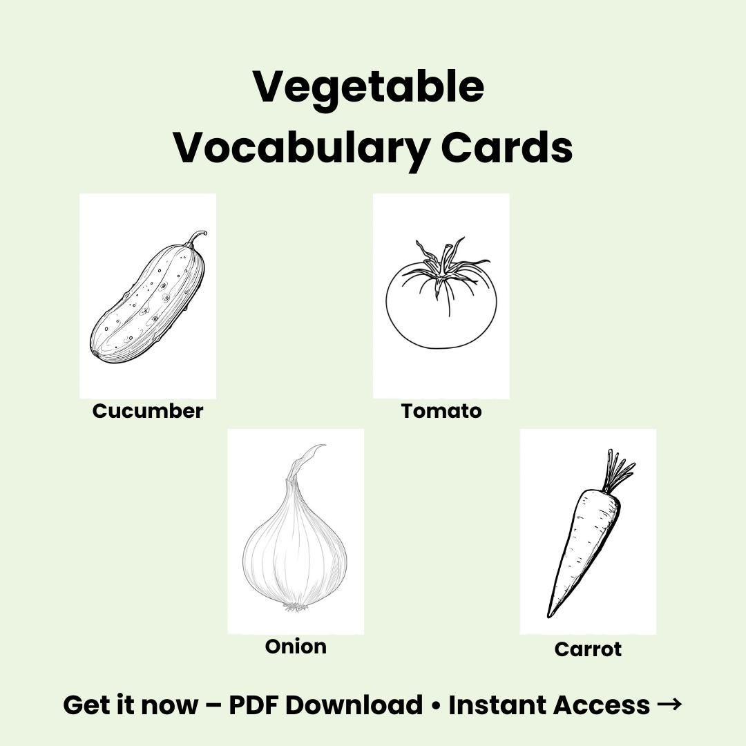 Vegetable Flashcards Printable for Kids, Montessori Learning Cards ...