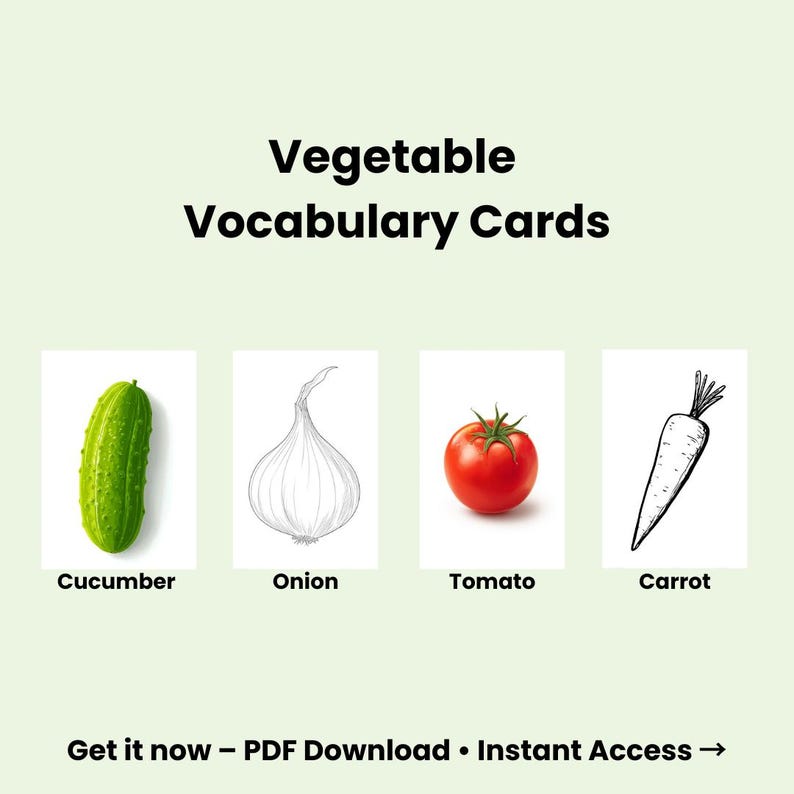Vegetable Flashcards Printable for Kids, Montessori Learning Cards ...