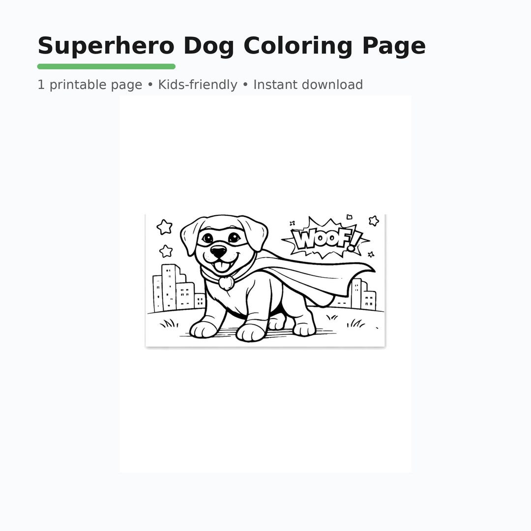 Superhero Puppy Coloring Page | Kids Printable (US Letter + A4 ...
