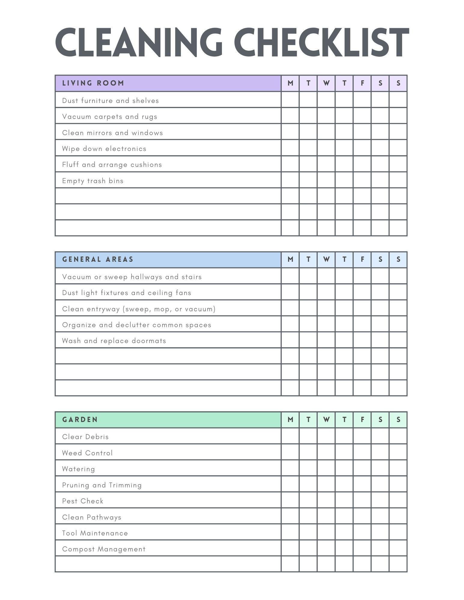 Weekly Cleaning Chart Printable – Choose Calm Pastel or Blue Home ...