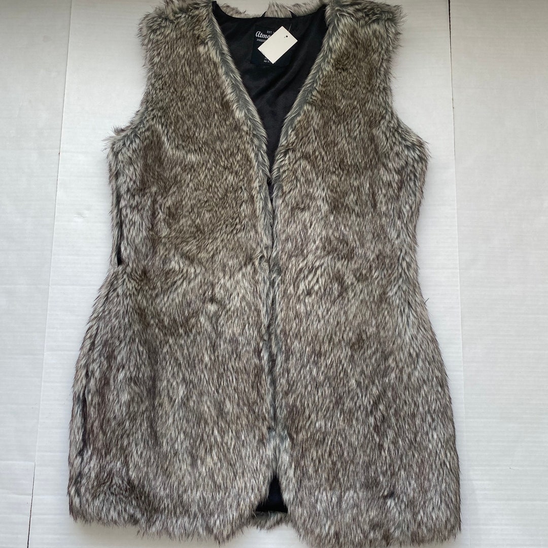Faux Fur Long Gilet Waistcoat -grey White Brown Fleck Fur Fabric-long ...