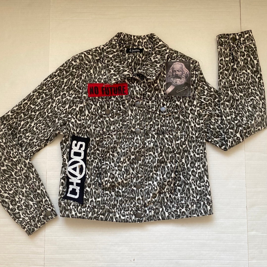 Punk Leopard Jacket -anarchist Karl Marx Animal Print Bomber-reworked ...