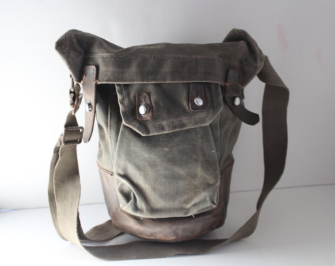 Vintage Military Bag - Leather Bag - Army - 1950s - Khaki - Gas Mask ...