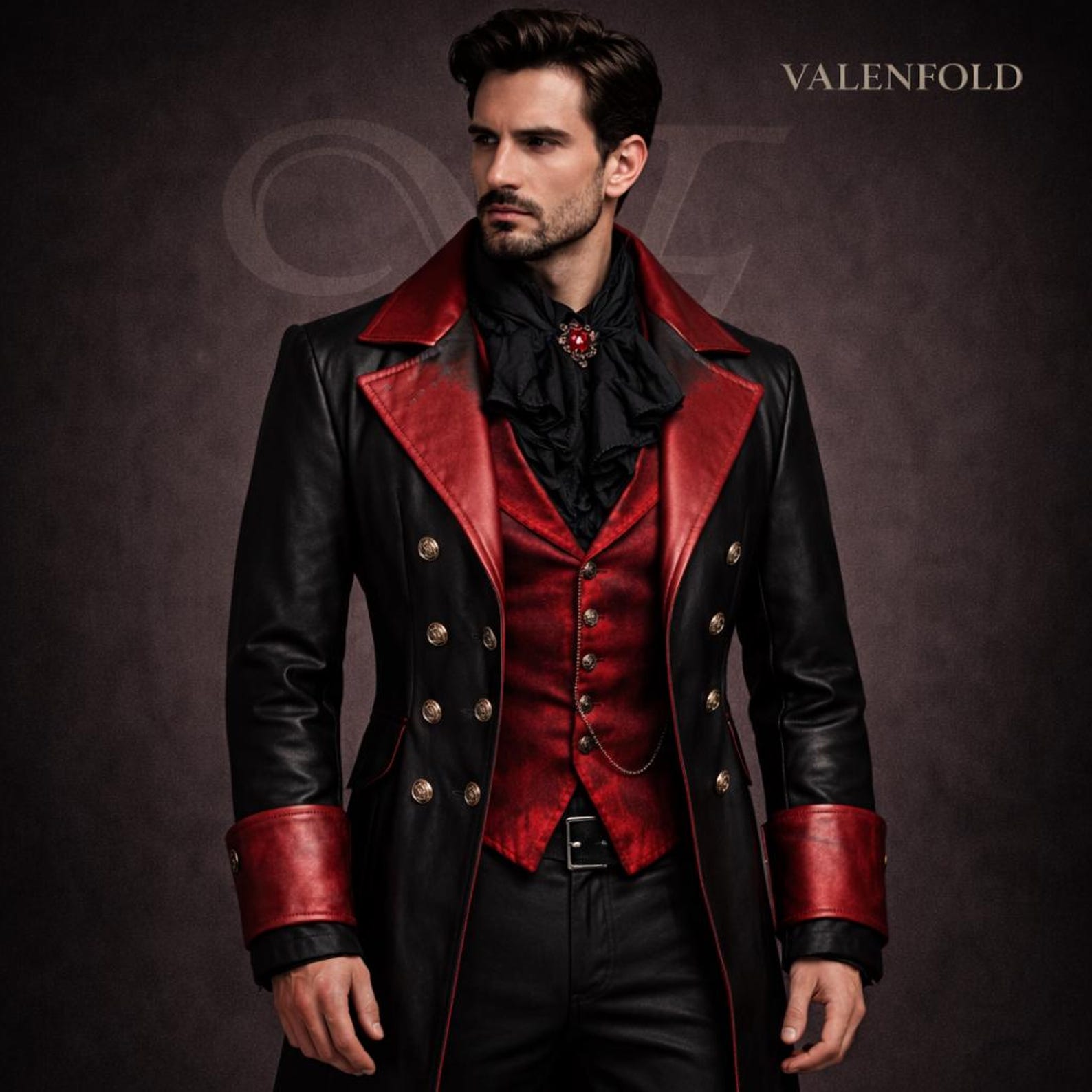 Men’s Gothic Victorian Coat – Black Red Military Tailcoat – Vampire ...