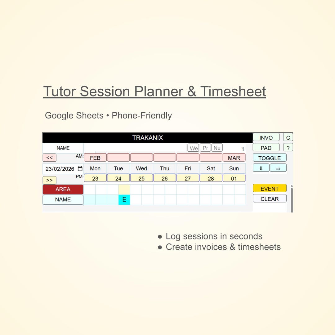 Tutor Invoice & Timesheet Tracker | Google Sheets App (trakanix) - Etsy