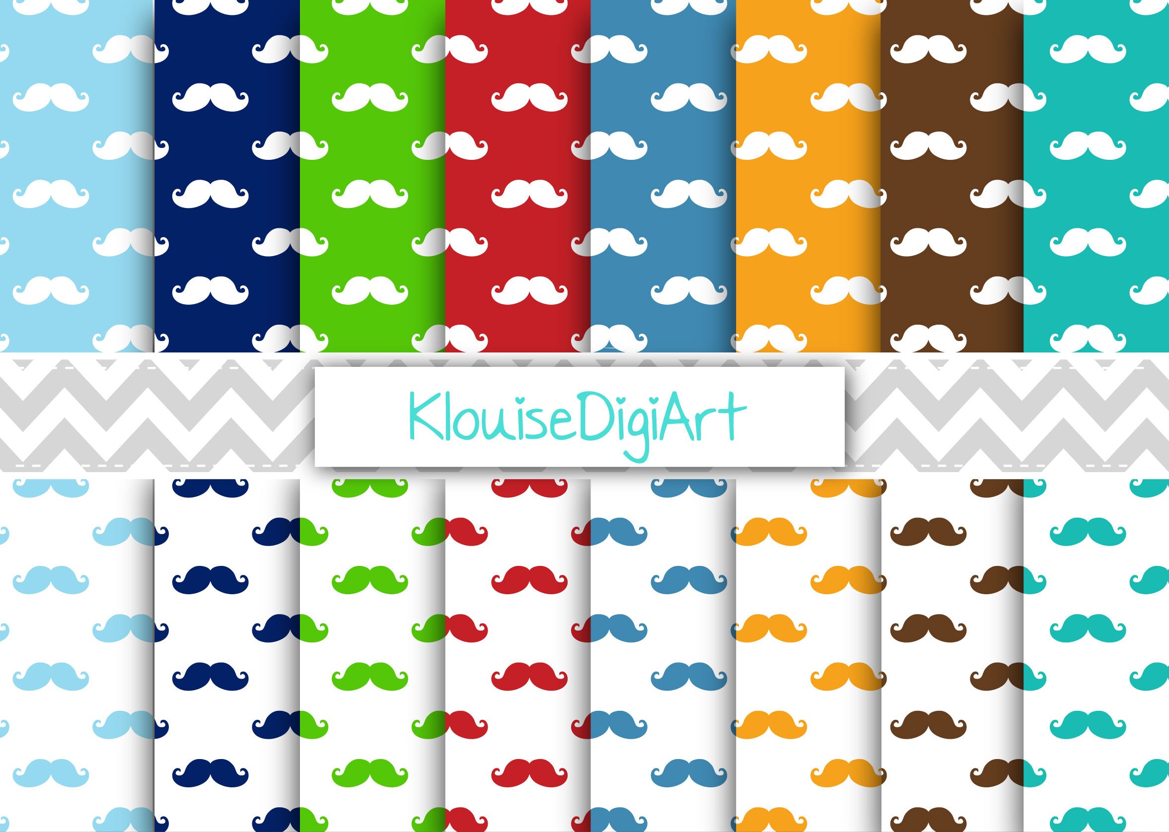 Rainbow Mustache Digital Printable Papers for Personal and | Etsy