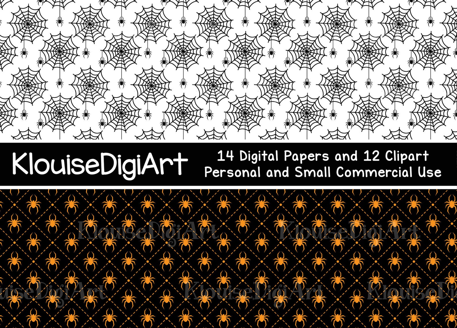 Halloween Spiders and Webs Digital Papers and Clipart in - Etsy