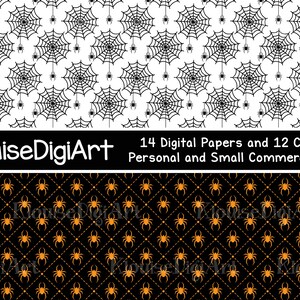 Halloween Spiders and Webs Digital Papers and Clipart in Purple, Orange ...