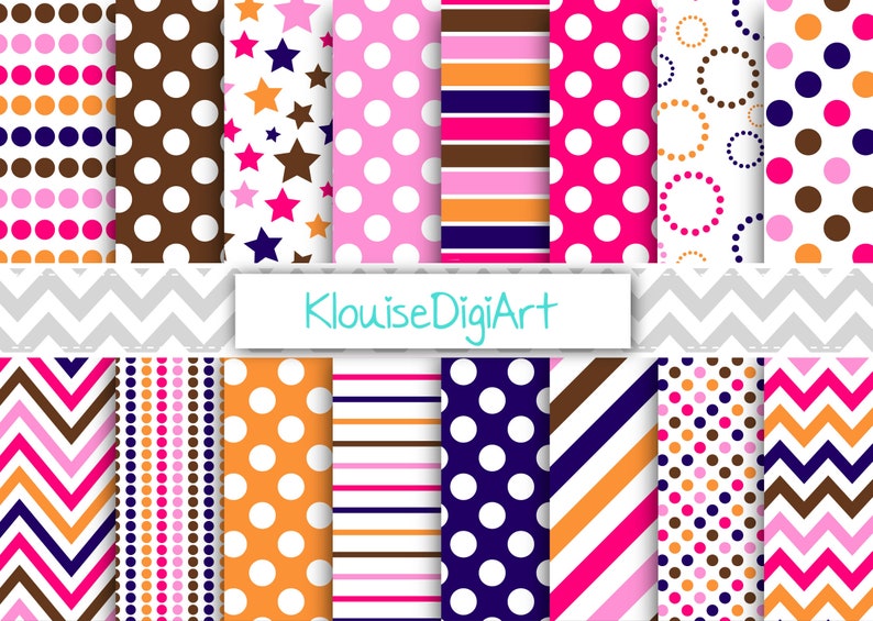 Polka Dot Chevrons and Stripes Digital Papers in Brown - Etsy UK