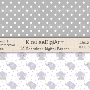Seamless Elephant Purple and Gray Digital Printable Papers With ...