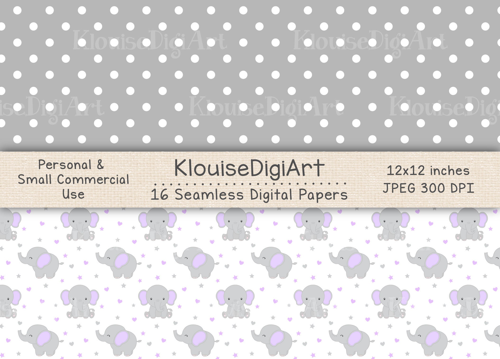 Seamless Elephant Purple and Gray Digital Printable Papers - Etsy