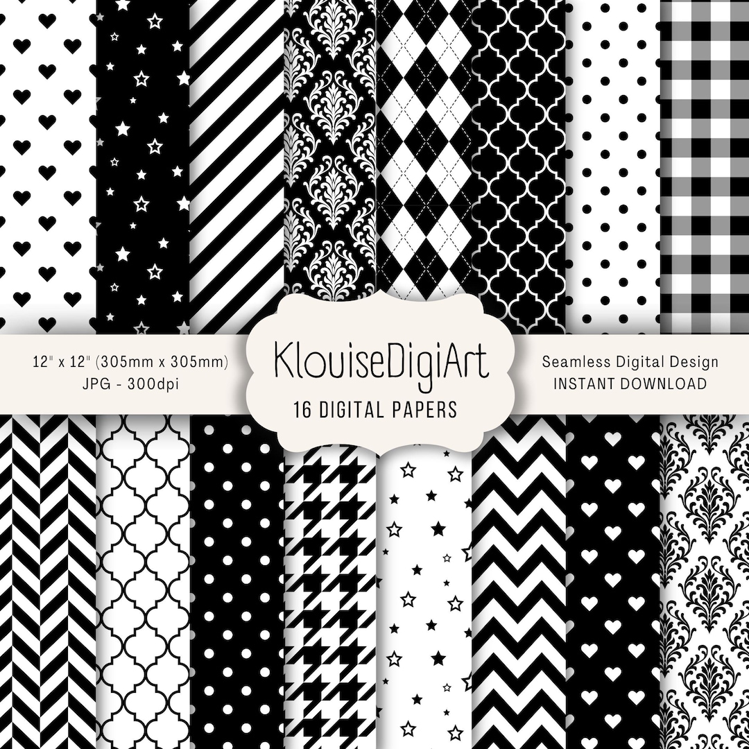 Seamless Black and White Digital Printable Papers With Polka Dots ...