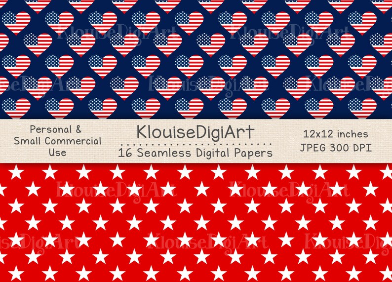 Seamless July 4th Independence Day Printable Papers in Red and Blue - Etsy
