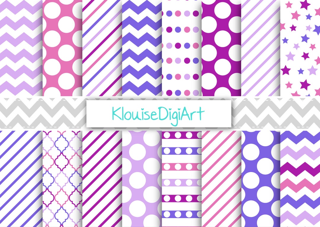Pink and Purple Printable Digital Paper With Polka Dots, Quatrefoil ...