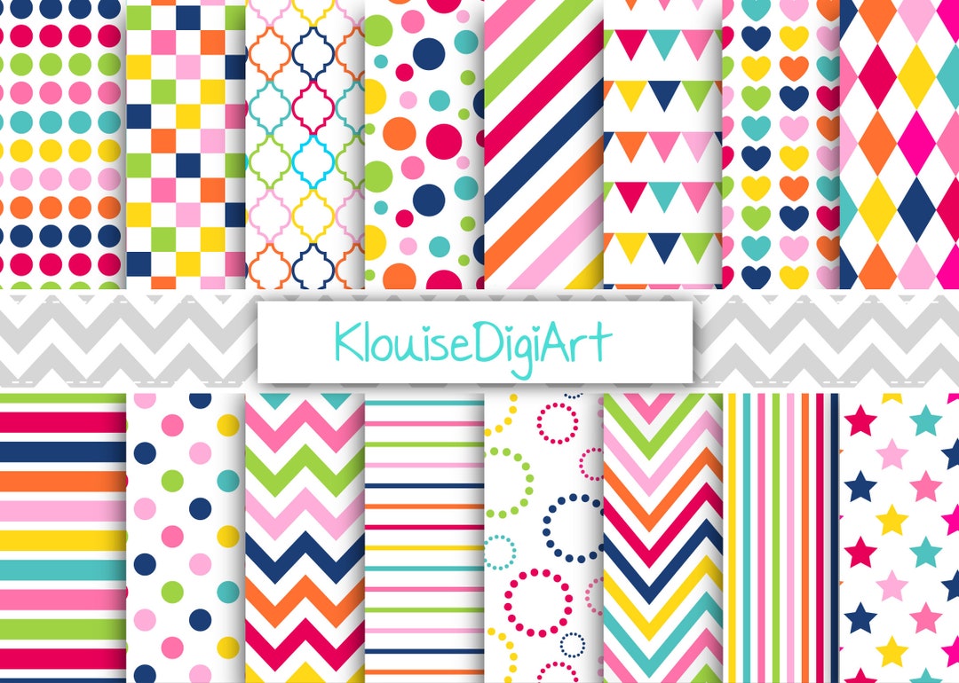 Rainbow Digital Papers in Navy, Green, Yellow, Orange With Quatrefoil ...