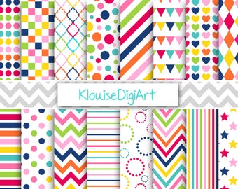 Rainbow Digital Papers in Navy Yellow Pink Orange With | Etsy