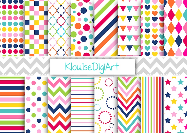 Rainbow Digital Papers in Navy, Green, Yellow, Orange With Quatrefoil ...