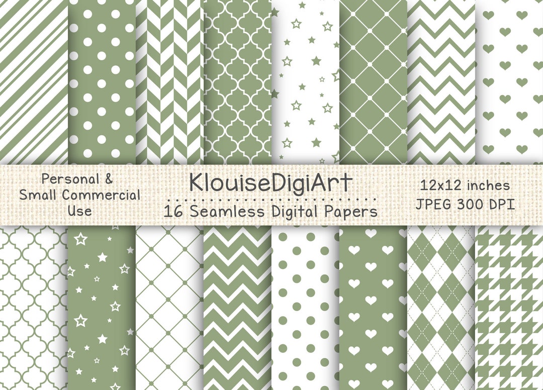 Seamless Sage Green and White Digital Printable Papers With Polka Dots ...