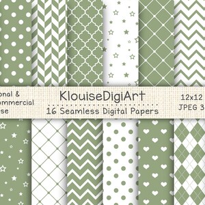 Seamless Sage Green and White Digital Printable Papers With Polka Dots ...