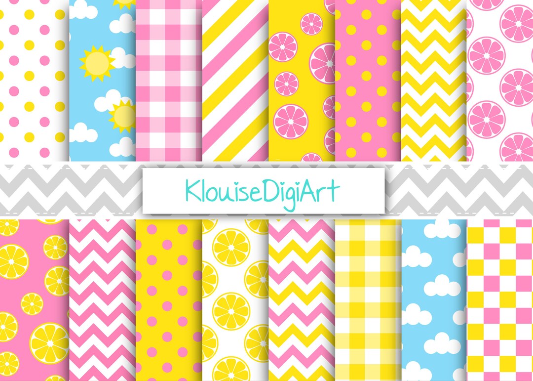 Yellow and Pink Summer Lemonade Digital Printable Papers - Etsy