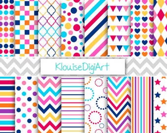 Rainbow Digital Papers in Navy Green Yellow Orange With - Etsy