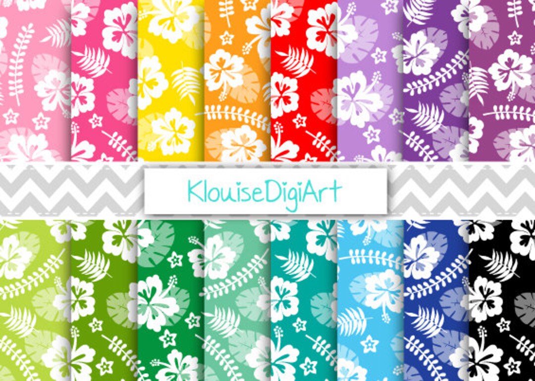 Tropical Aloha Hibiscus Flowers Printable Digital Papers - Etsy