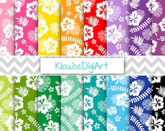 Hibiscus Scrapbook Paper, Hawaiian Flowers Digital Paper, Seamless ...