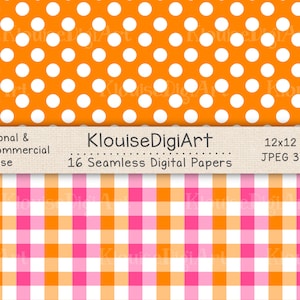 Seamless Hot Pink, Orange and White Digital Printable Papers With Polka ...