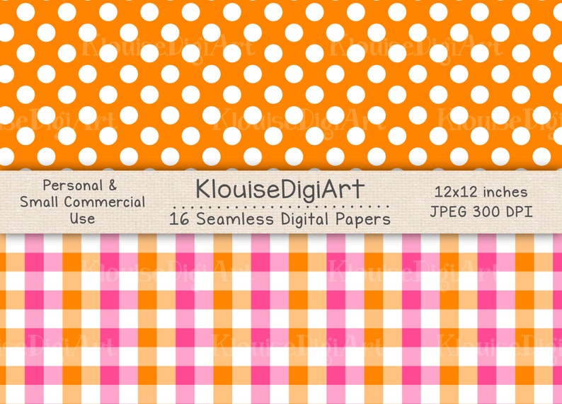 Seamless Hot Pink, Orange and White Digital Printable Papers With Polka ...