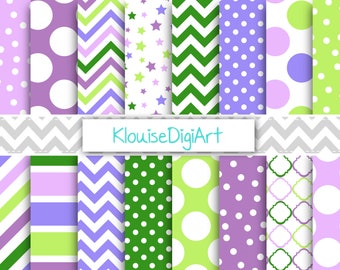 Summer Digital Printable Papers With Polka Dots Chevrons | Etsy