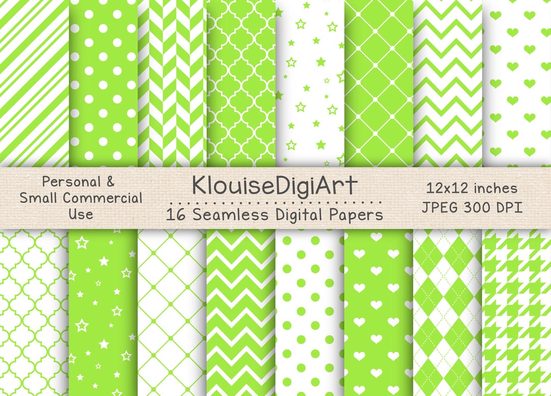 Seamless Lime Green and White Digital Printable Papers With Polka Dots ...