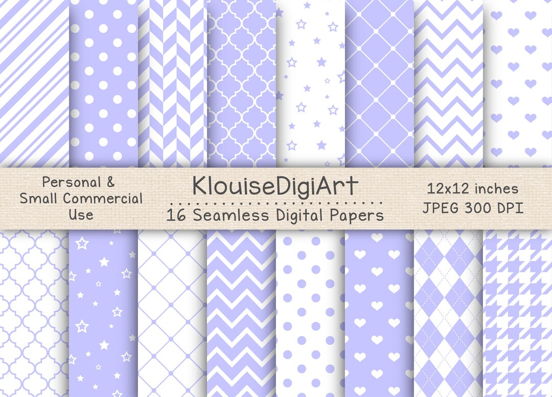 Seamless Periwinkle and White Digital Printable Papers With Polka Dots ...