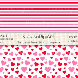 Seamless Hot Pink and Red Valentine's Day Digital Printable Papers With ...