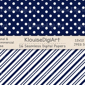 Seamless Navy Blue and White Digital Printable Papers With Polka Dots ...