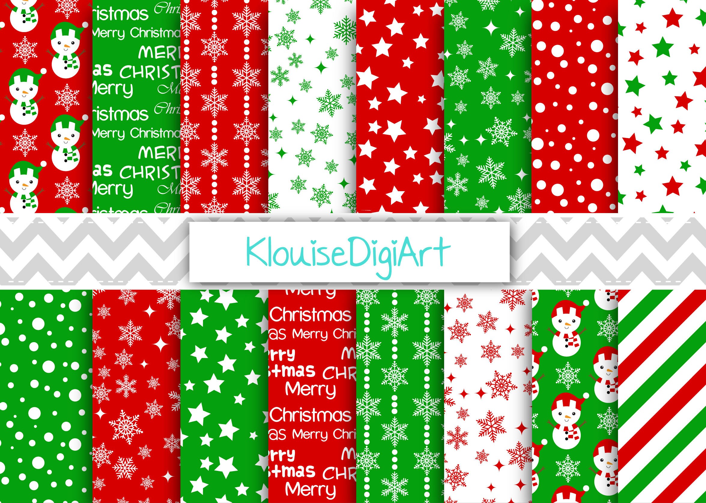 Dark Green and Red Christmas Digital Printable Papers With - Etsy UK