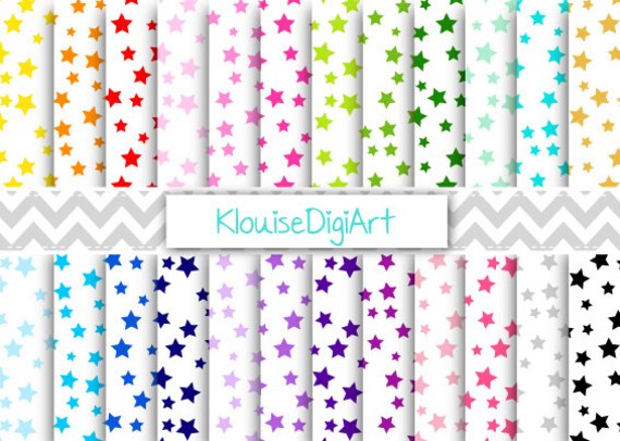 Rainbow and Pastel Stars on White Printable Digital Papers | Etsy