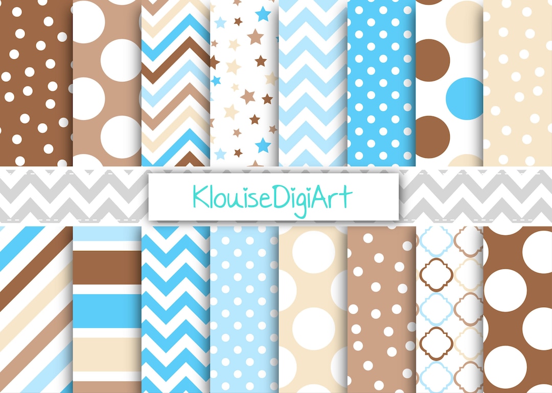 Brown, Blue and Cream Digital Printable Papers With Polka Dots ...