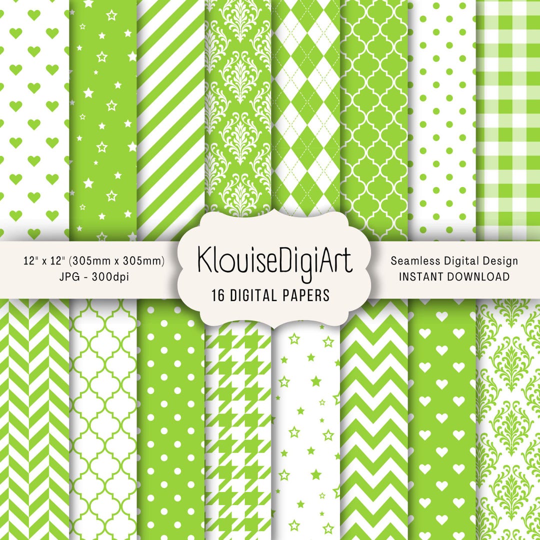 Seamless Lime Green and White Digital Printable Papers With Polka Dots ...