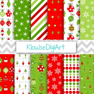 Red and Green Christmas Baubles Digital Printable Papers With - Etsy UK