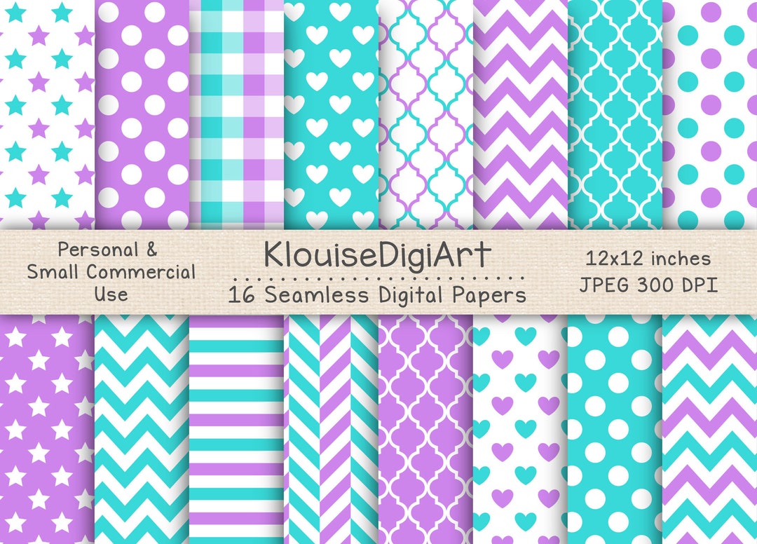 Seamless Purple, Turquoise Blue and White Digital Printable Papers With ...