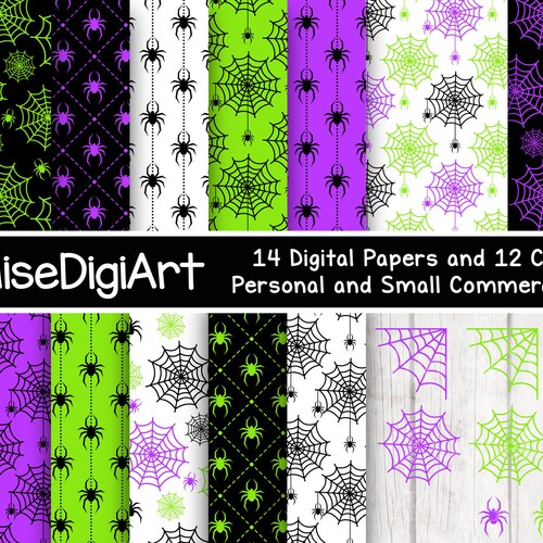 Halloween Spiders and Webs Digital Papers and Clipart in - Etsy