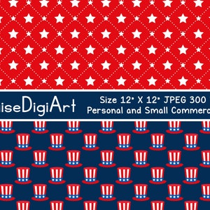 July 4th Independence Day Digital Printable Papers in Red, White and ...
