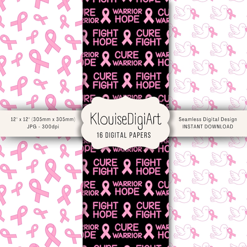Seamless Breast Cancer Awareness Digital Printable Papers With Pink ...