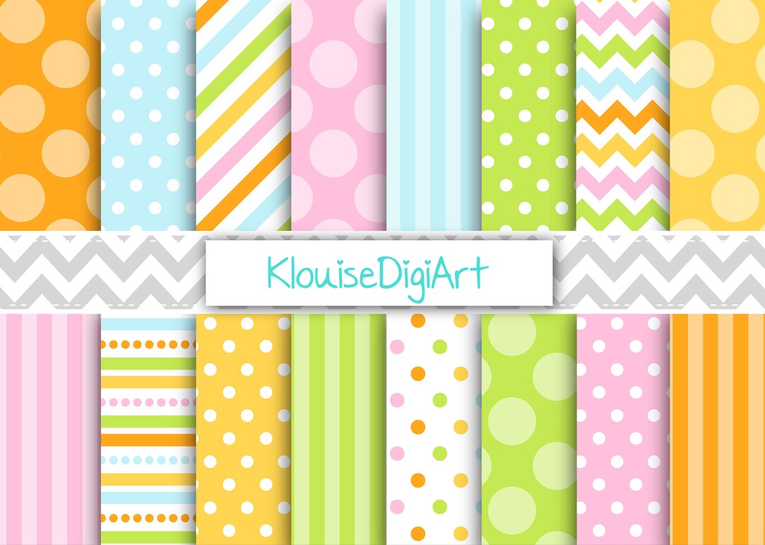 Orange, Pink, Green, Blue and Yellow Summer Citrus Digital Papers With ...