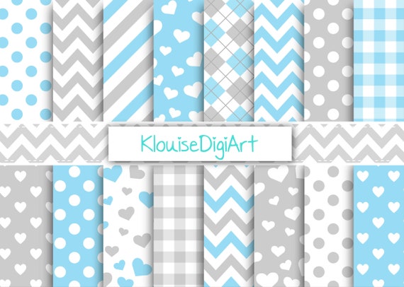 Baby Blue and Gray Digital Printable Papers With Chevrons | Etsy