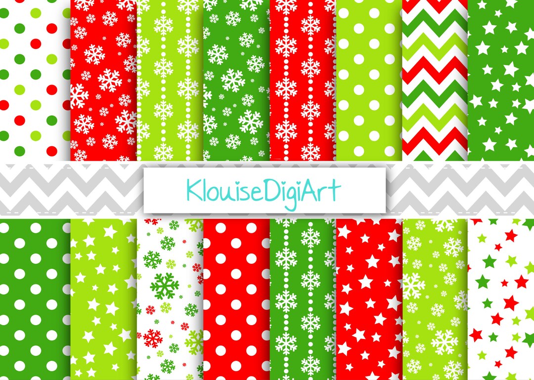 Bright Red and Green Christmas Winter Digital Printable Papers With ...