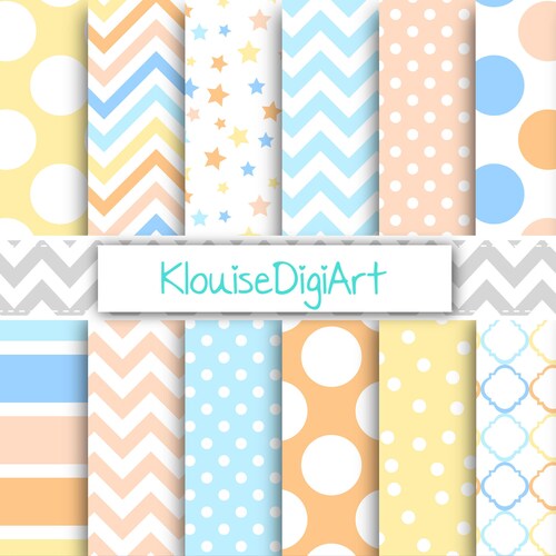 Blue Green and Orange Digital Papers With Stars Quatrefoil - Etsy