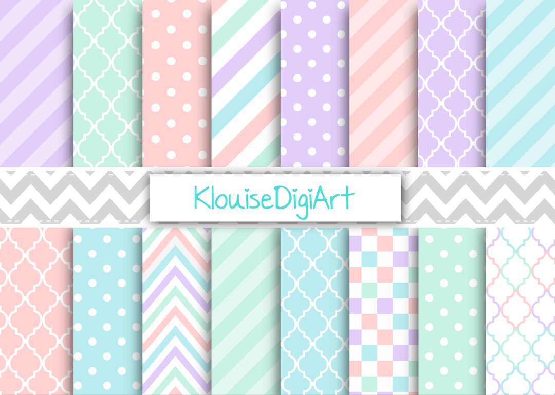 Green, Blue, Pink and Purple Printable Digital Papers With Stripes ...