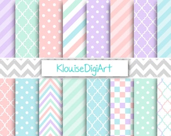 Bright Orange, Blue and Gray Printable Digital Papers With Stripes ...