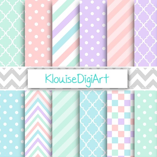 Easter Polka Dots & Stripes Digital Papers. Coral Pink Blue - Etsy